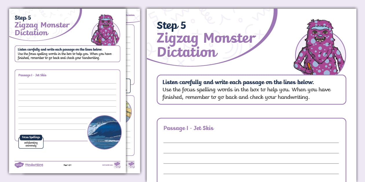 Step 5 Zigzag Monster Dictation (teacher made) - Twinkl