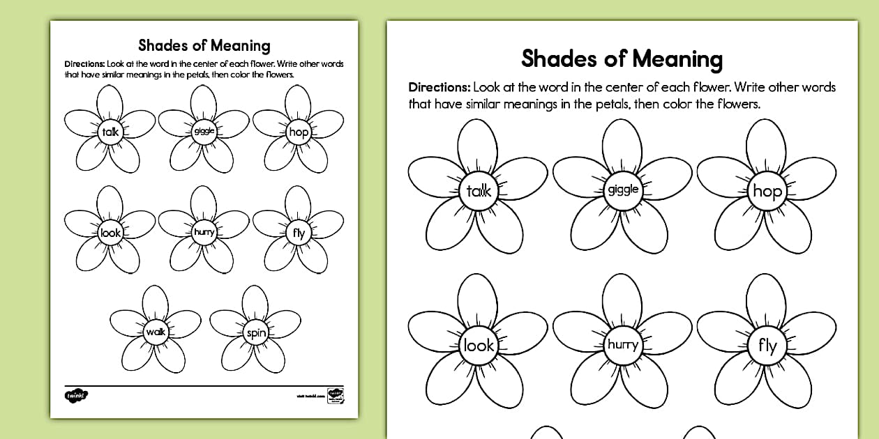 First Grade Shades of Meaning Flowers Activity Sheet