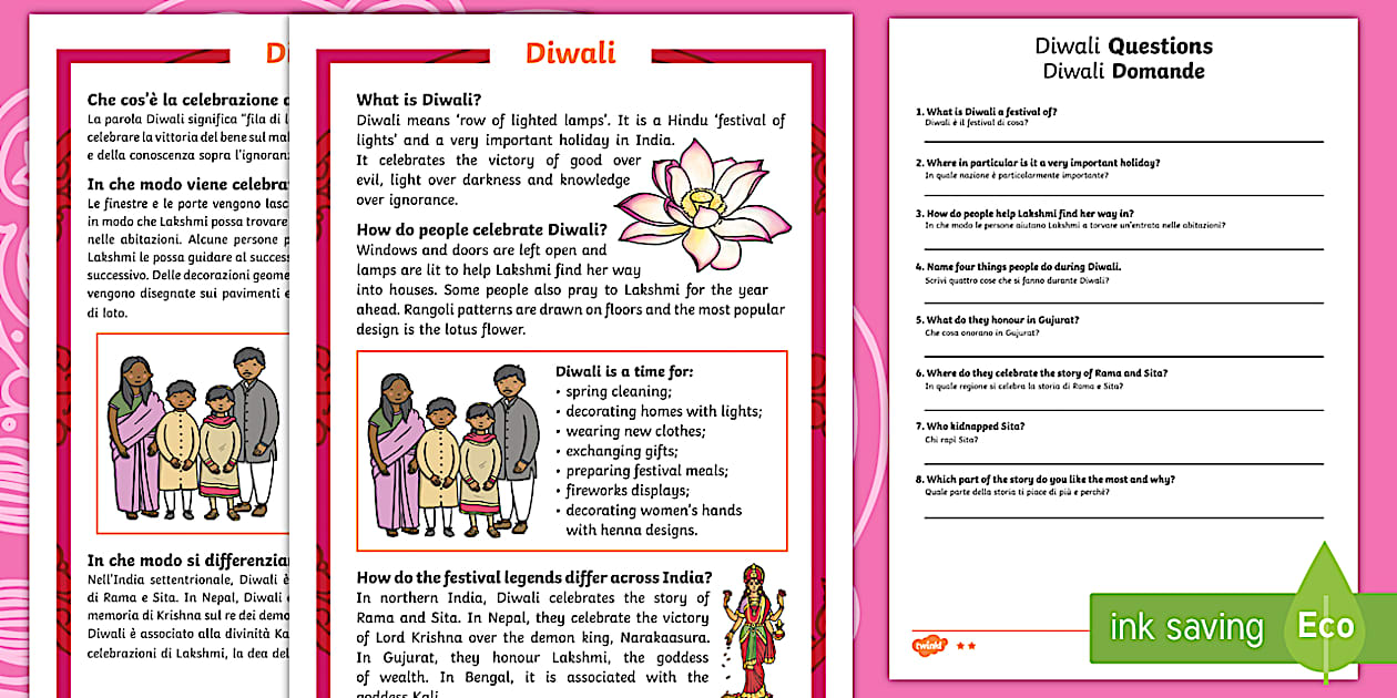 Lower Ability Diwali Differentiated Reading Comprehension Activity