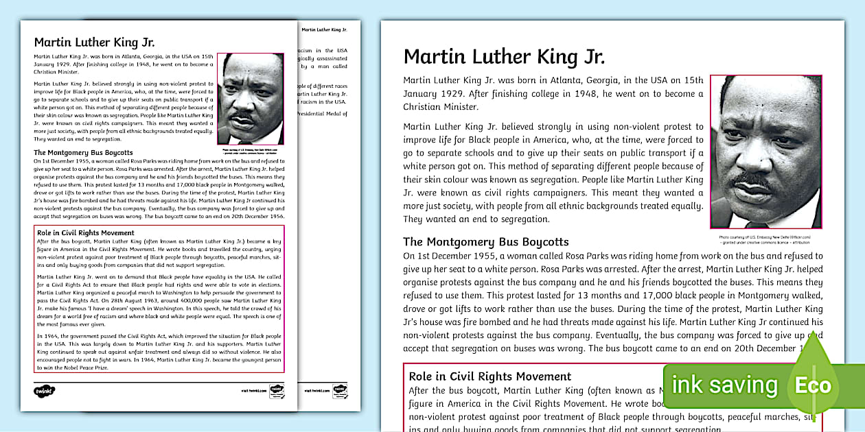 Editable Martin Luther King Fact File (teacher made)