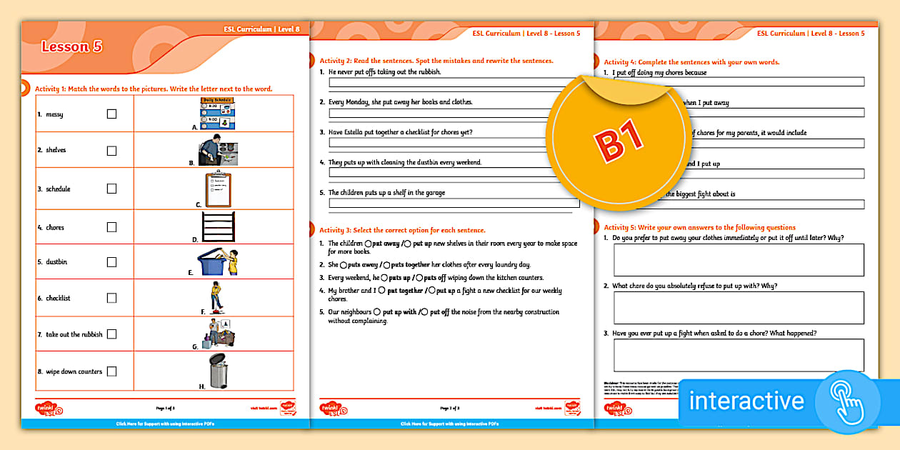 ESL Curriculum Level 8, Lesson 5 Interactive Worksheet
