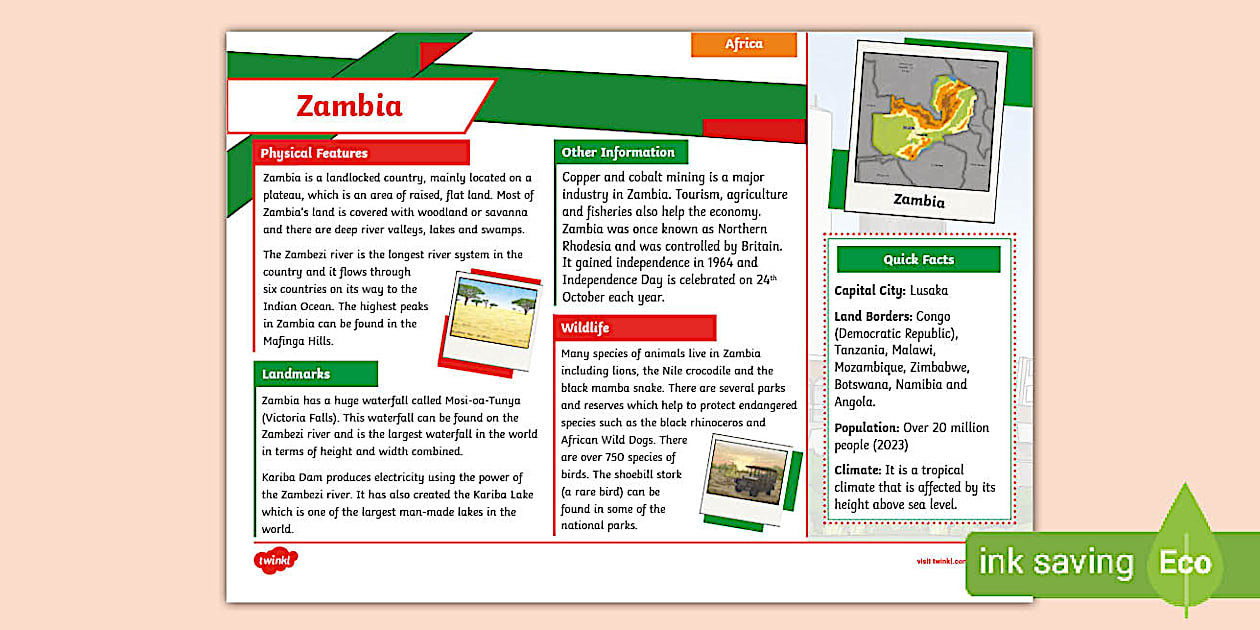 KS2 Zambia Fact File (Teacher-Made) - Twinkl
