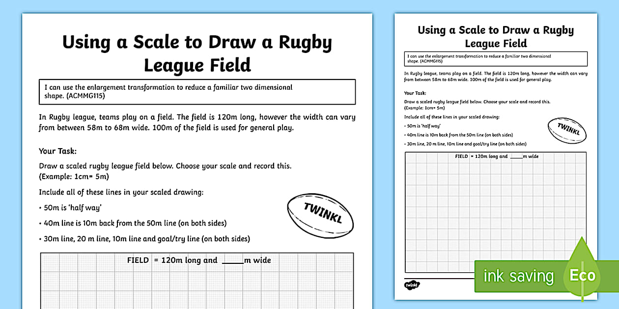 Using a Scale to Draw a Rugby League Field Worksheet / Worksheet