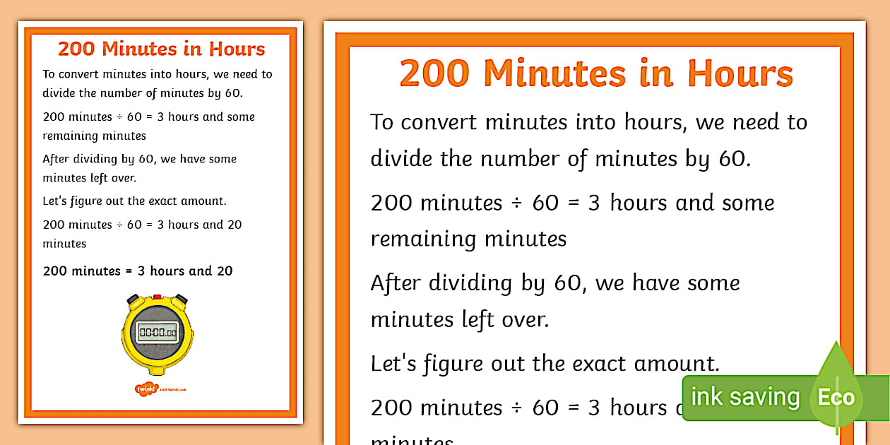 👉 200 Minutes in Hours Display Poster - Twinkl