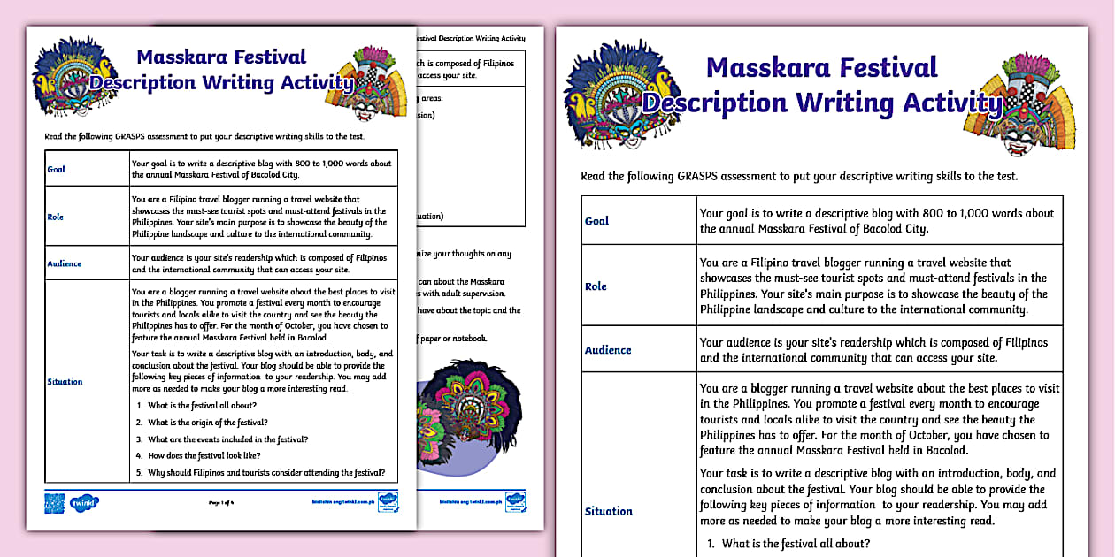 Masskara Festival Description Writing Activity | Grade 4 | Twinkl