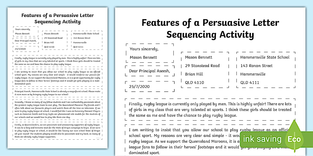 Persuasive Letter Writing Sequencing Activity - Australia