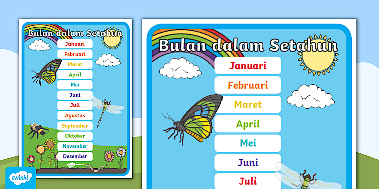 Poster Nama-nama Bulan dalam Setahun (teacher made) - Twinkl