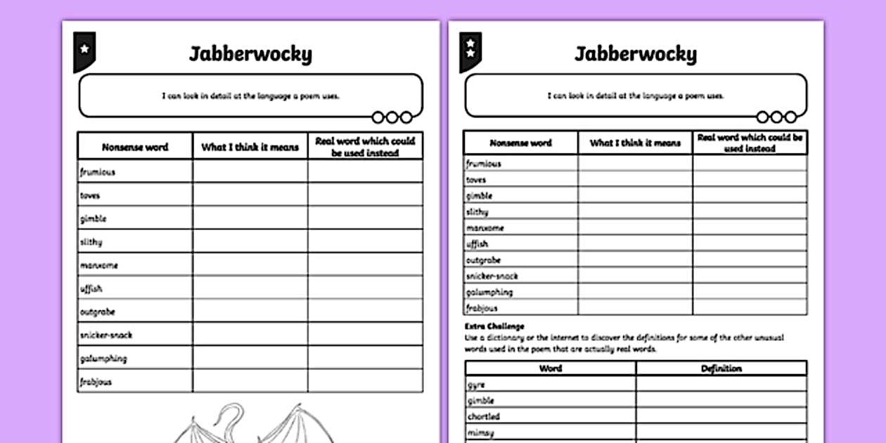 PlanIt Y5 Animals: Jabberwocky Worksheet / Worksheet, worksheet