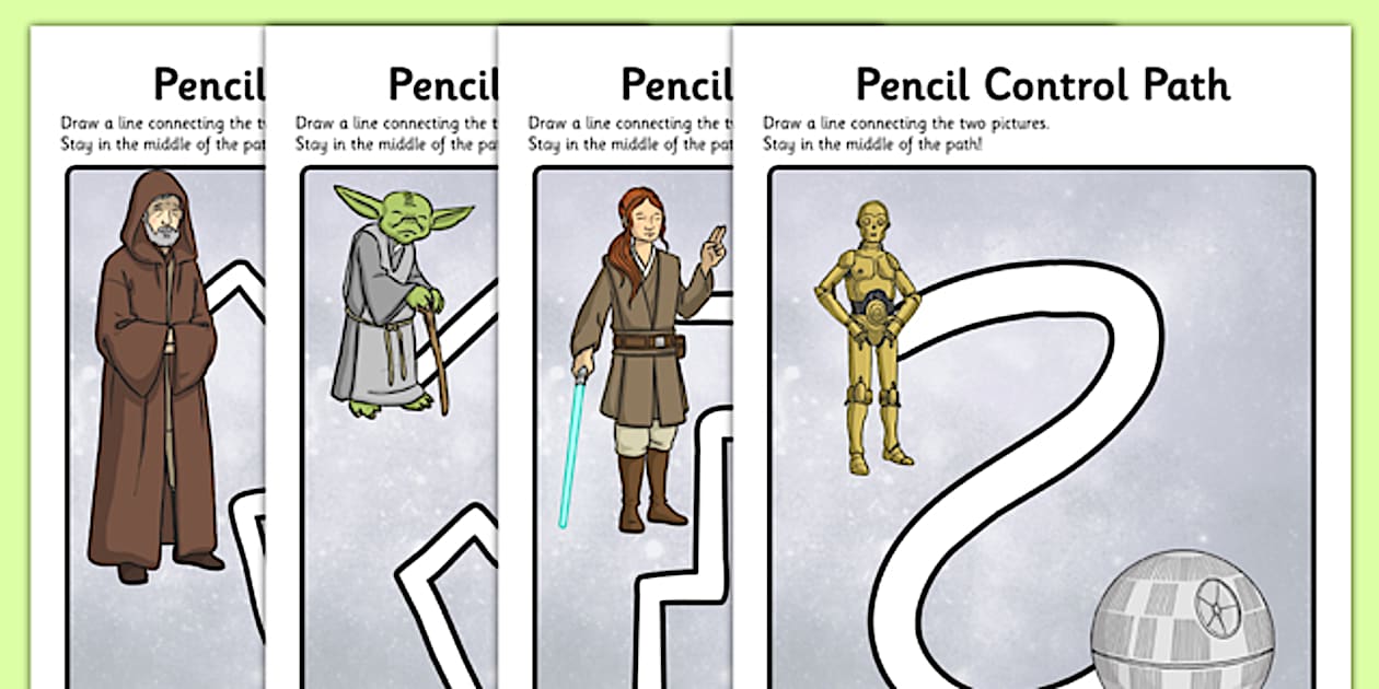 Space Wars Themed Pencil Control Path Worksheets - Twinkl