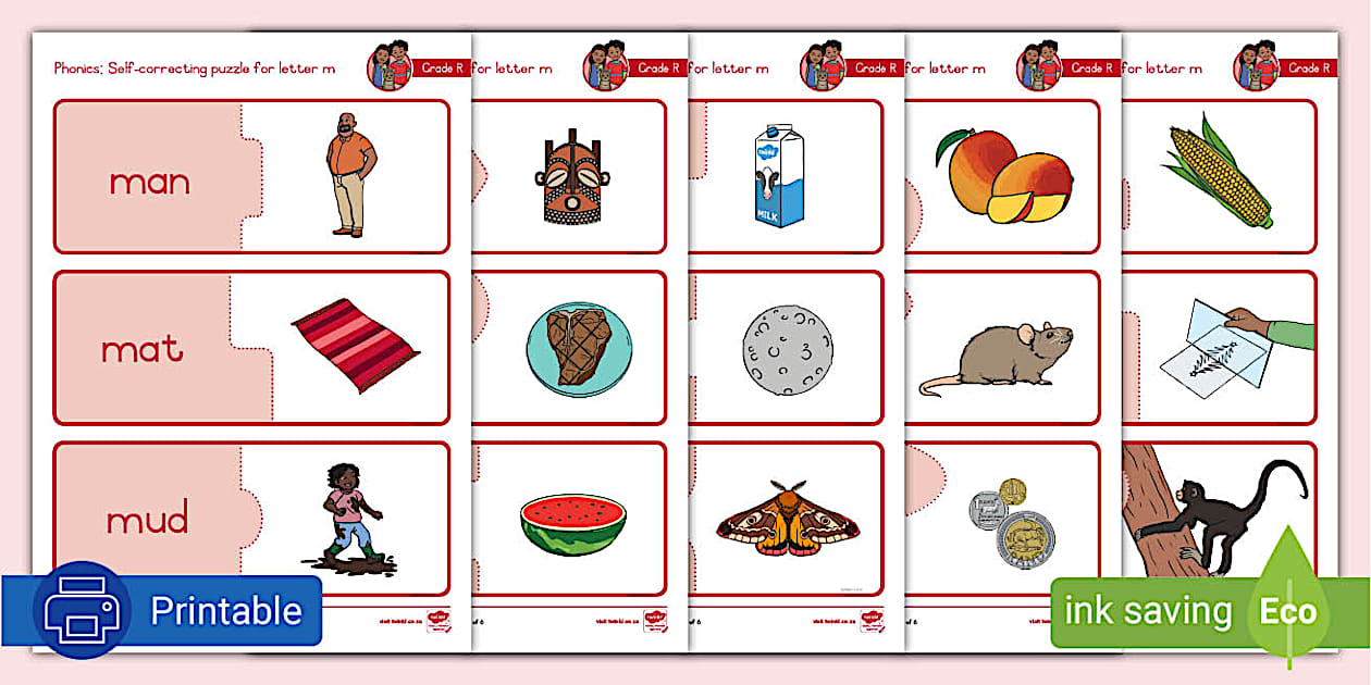 Grade R Phonics: Self-correcting Puzzles Letter m - Twinkl
