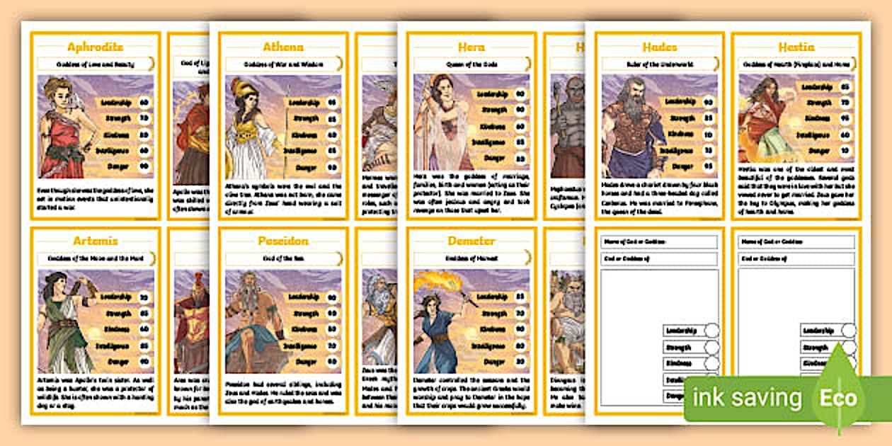 Editable Ancient Greek Gods and Goddesses Top Cards - Twinkl
