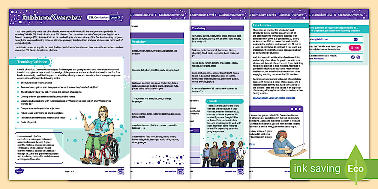 ESL Curriculum - Level 5: Guidance/Overview (teacher made)