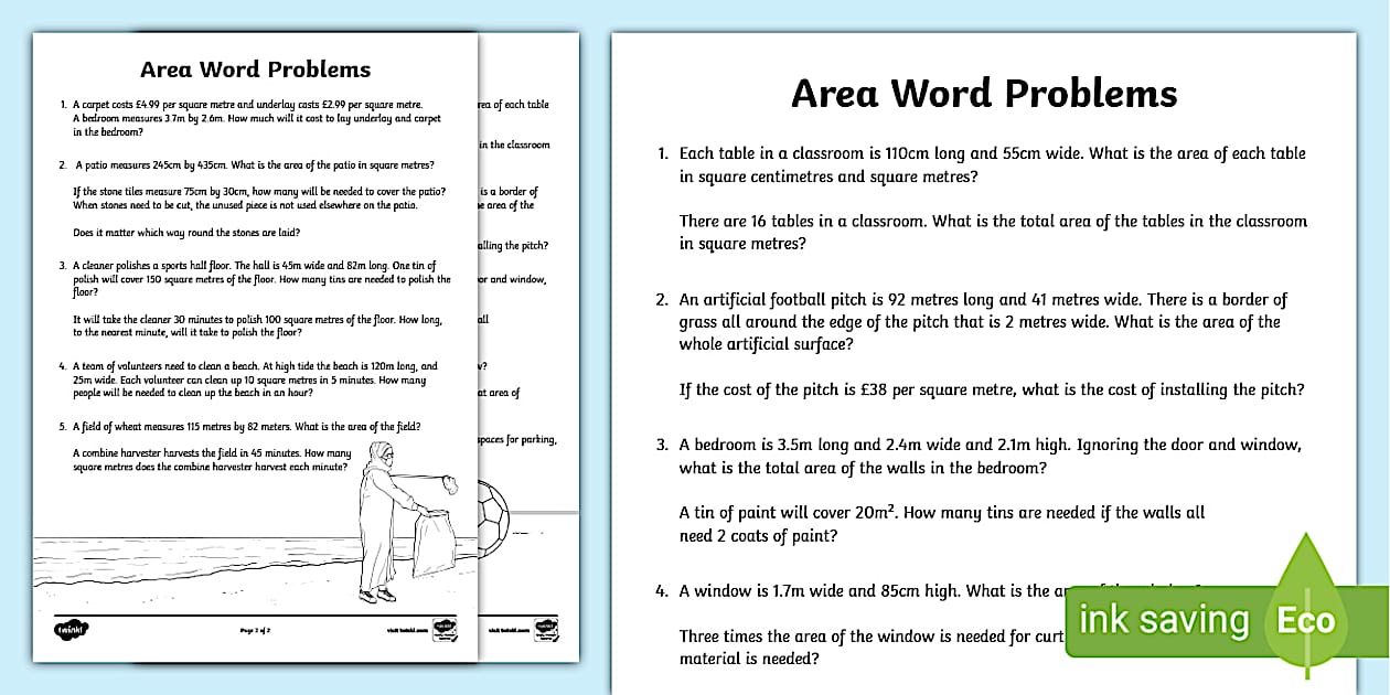 Area Word Problems Worksheet | Grade 3-6 Resources - Twinkl