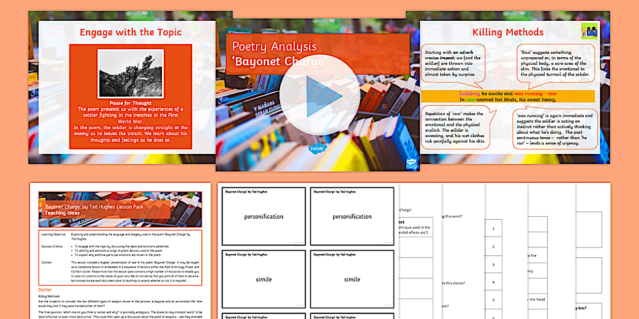 Editable GCSE Poetry Lesson to Support Teaching on 'Bayonet Charge' by Ted