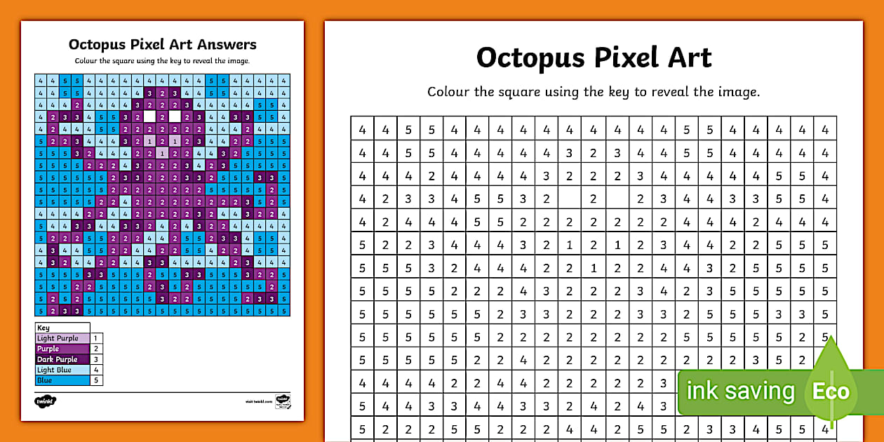 Octopus Pixel Art Template (l'enseignant a fait) - Twinkl