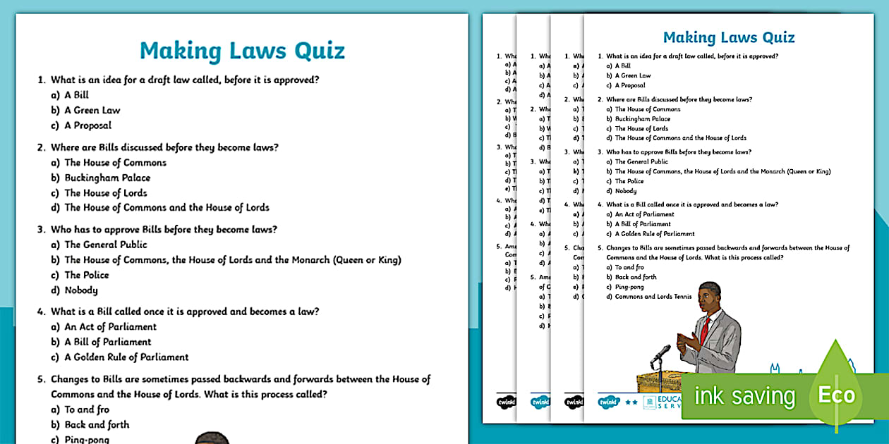 Lower Ability UK Parliament: Making Laws Quick Quiz - Twinkl