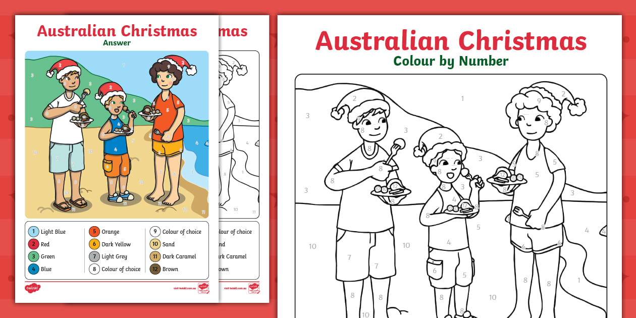 Australian Christmas Colour by Number Worksheet - Twinkl