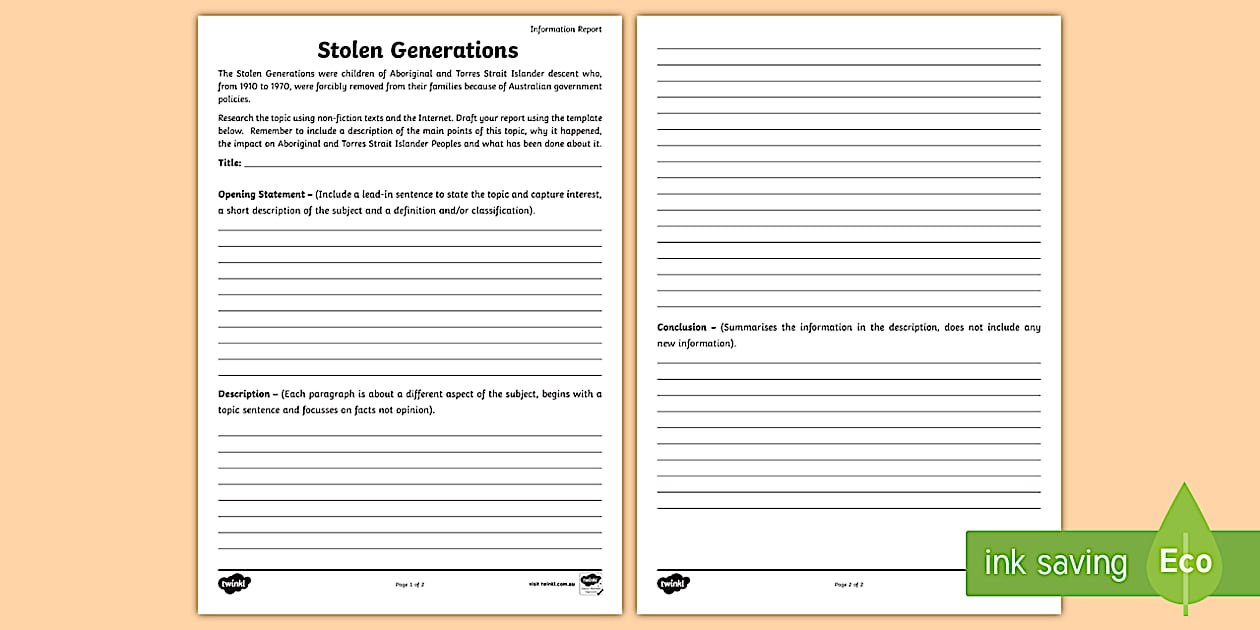 The Stolen Generations Report Writing Template - Twinkl