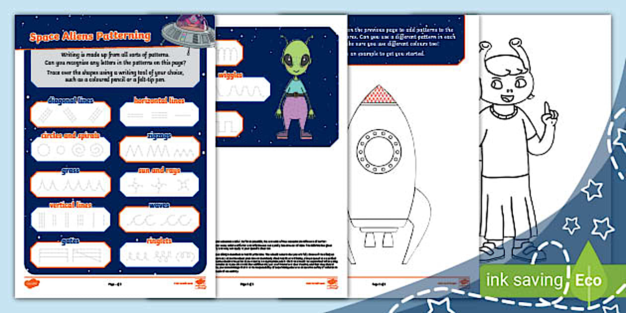 Space Aliens Patterning: Handwriting Fine Motor Practice (Ages 5 - 7)