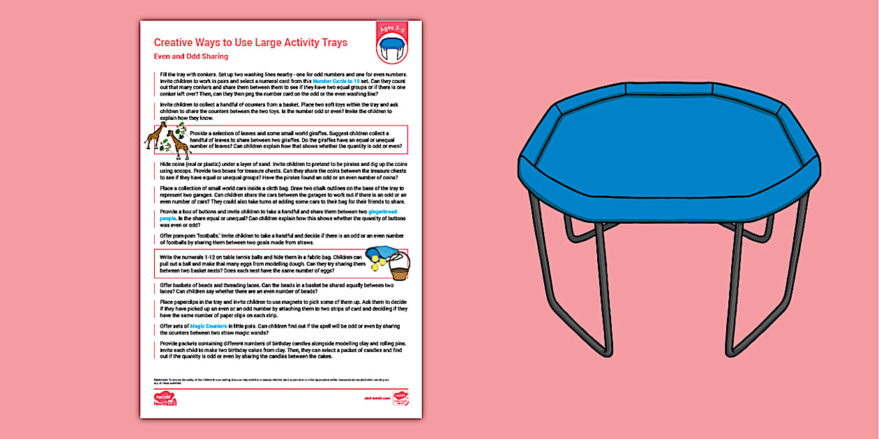 Kindergarten Ages 3-5 Large Activity Trays: Even and Odd Sharing