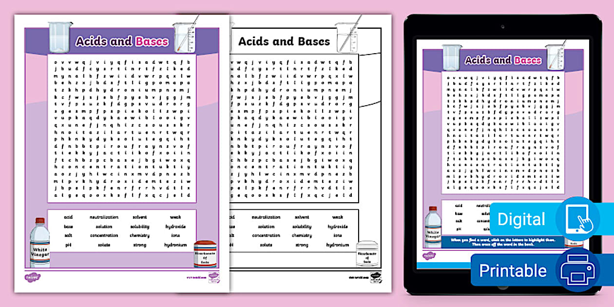 Acids and Bases Word Search for 6th-8th Grade (Teacher-Made)