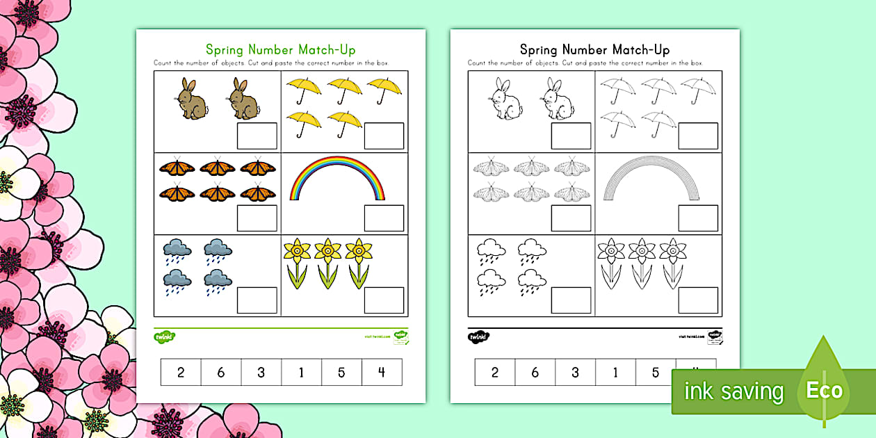 Spring Number Match-Up Cut and Paste Activity (Teacher-Made)