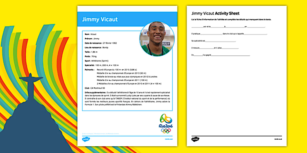 Feuille d'activités : Jimmy Vicaut, athlète olympique