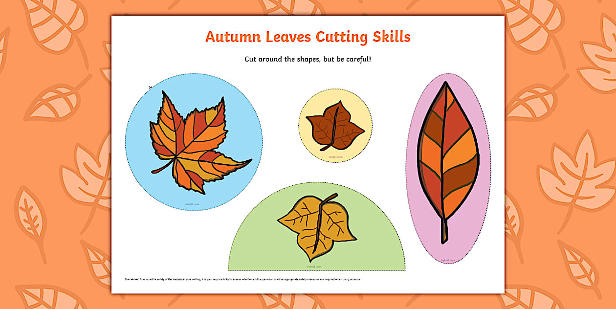 KS1 Autumn Leaves Cutting Skills Worksheet (Teacher-Made)
