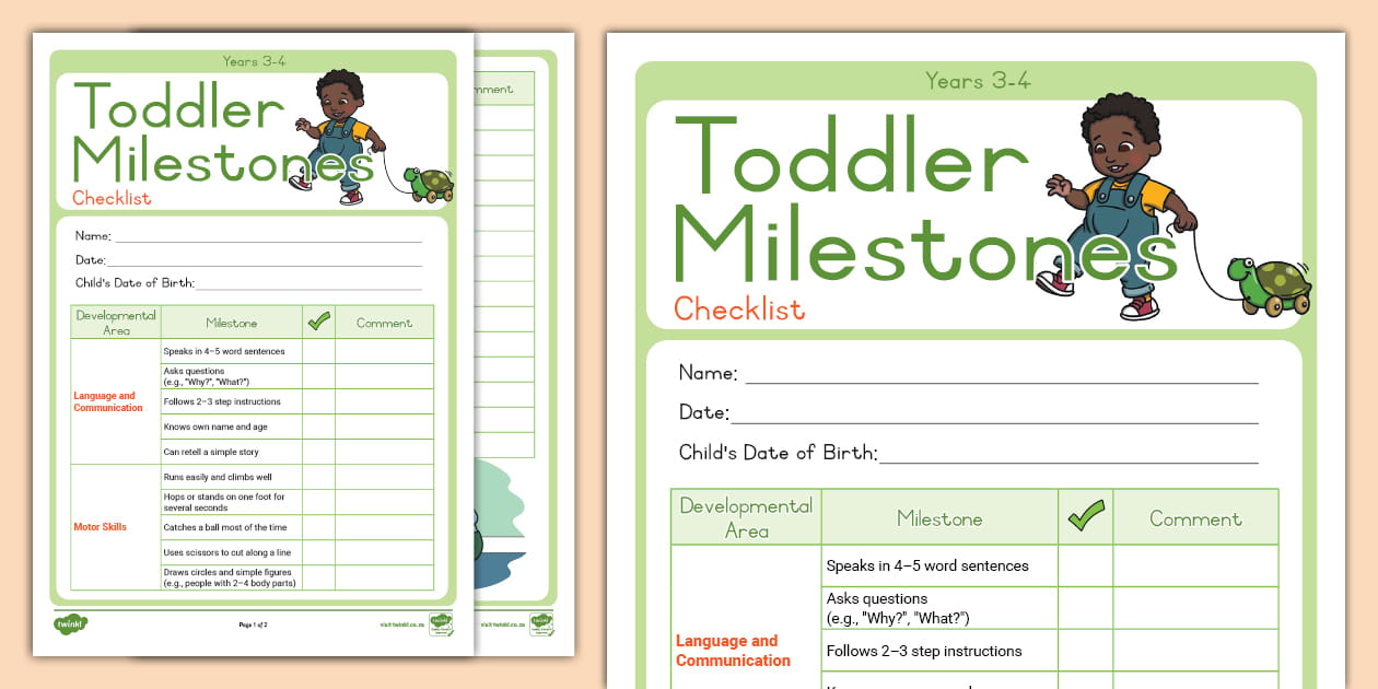 Toddler Milestones Chart (Years 3-4) (teacher made) - Twinkl