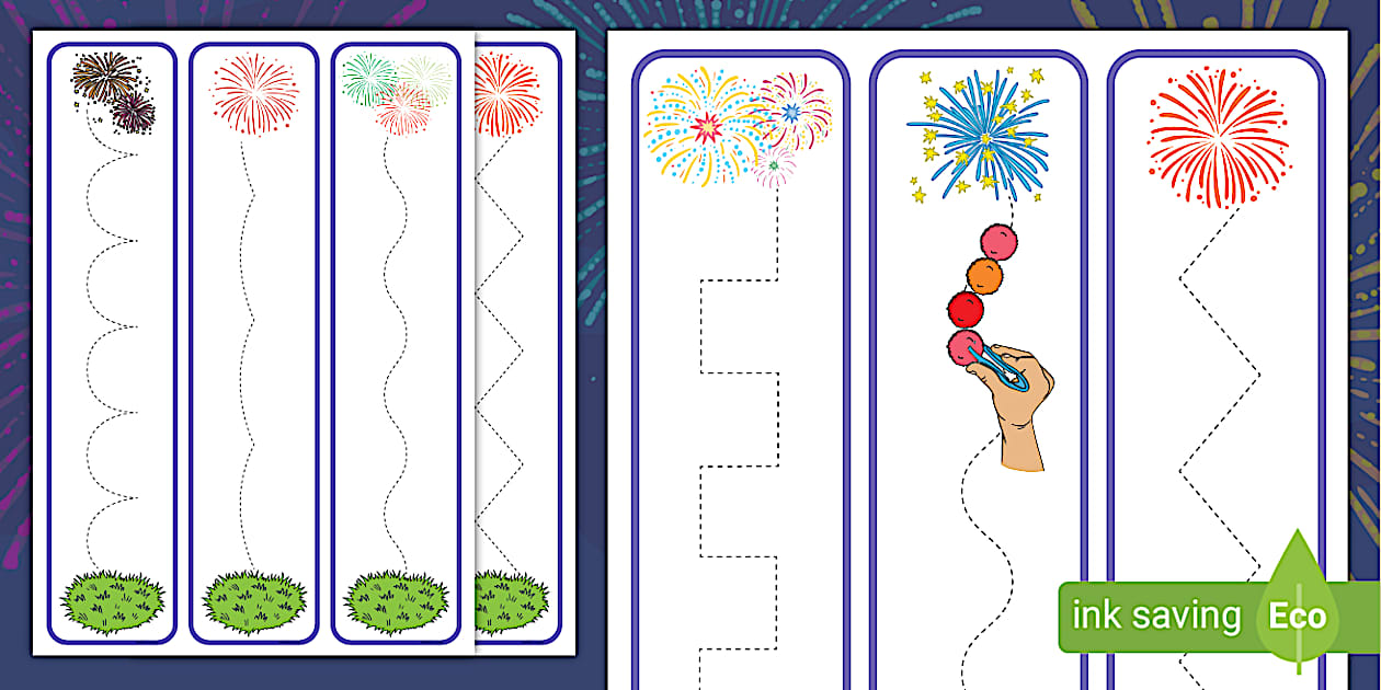 Firework Trails Fine Motor Skills Cards - Twinkl