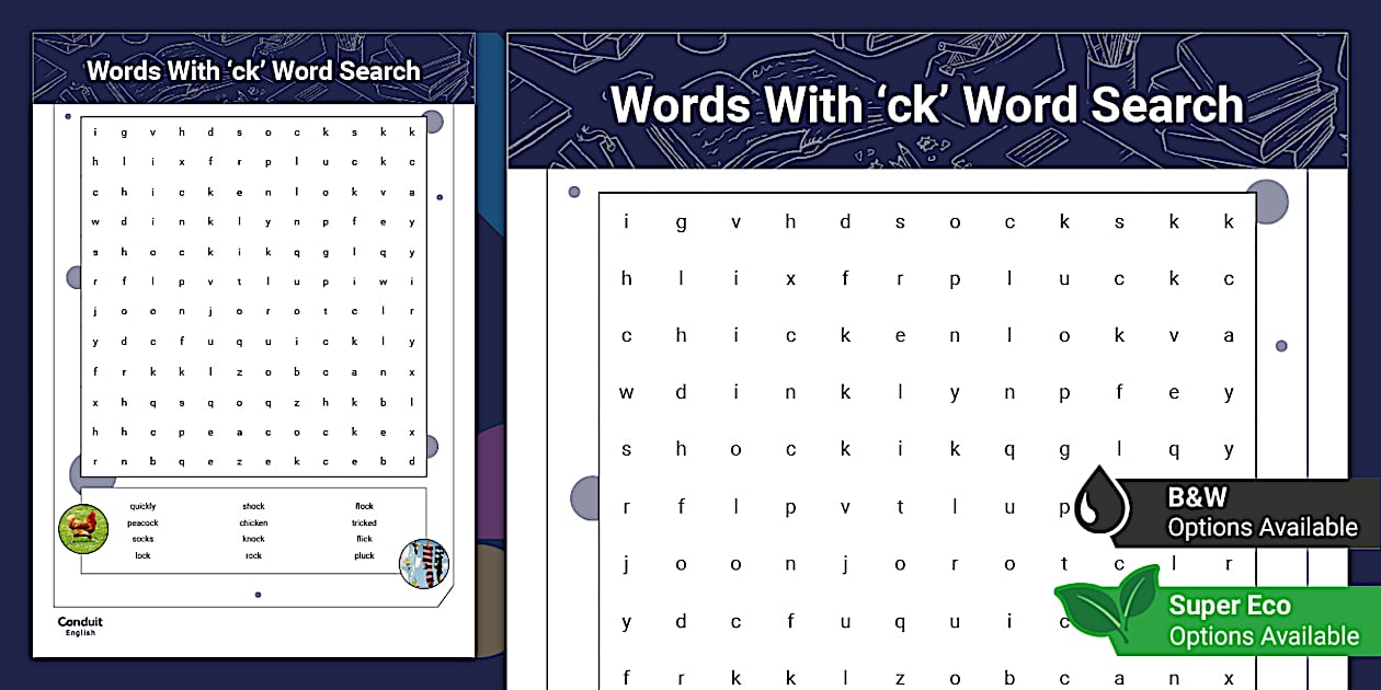 Reinforcing Sounds: Words With 'ck' Word Search - Twinkl