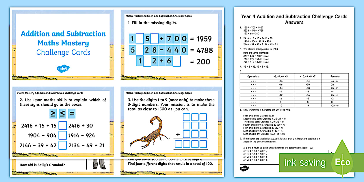 Challenge Cards - Maths for 9-year-olds Worksheets - Twinkl