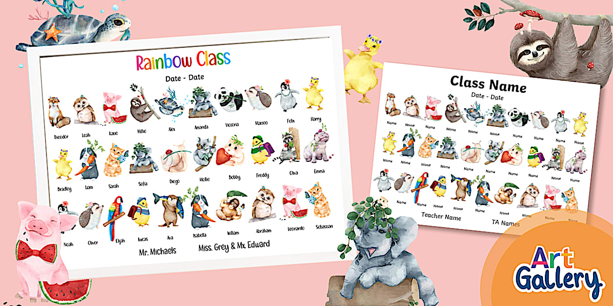 Cute Animals Teacher Class End of Year Thank You Gift Poster