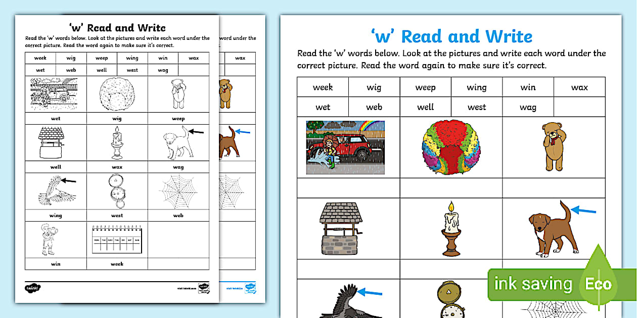 'W' Sound Read and Write Activity - Twinkl