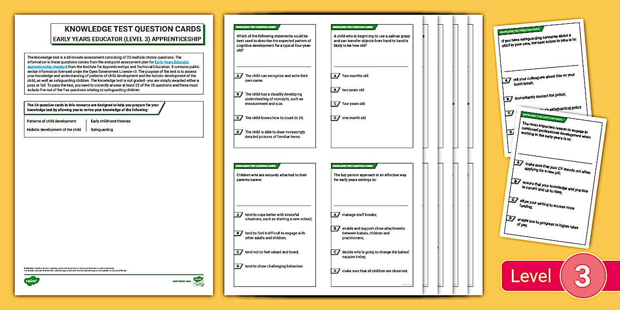Level 3 Early Years Educator Knowledge Test Cards - Twinkl