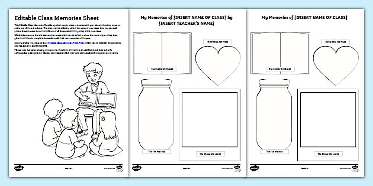 Editable Class Memories Sheet - Twinkl