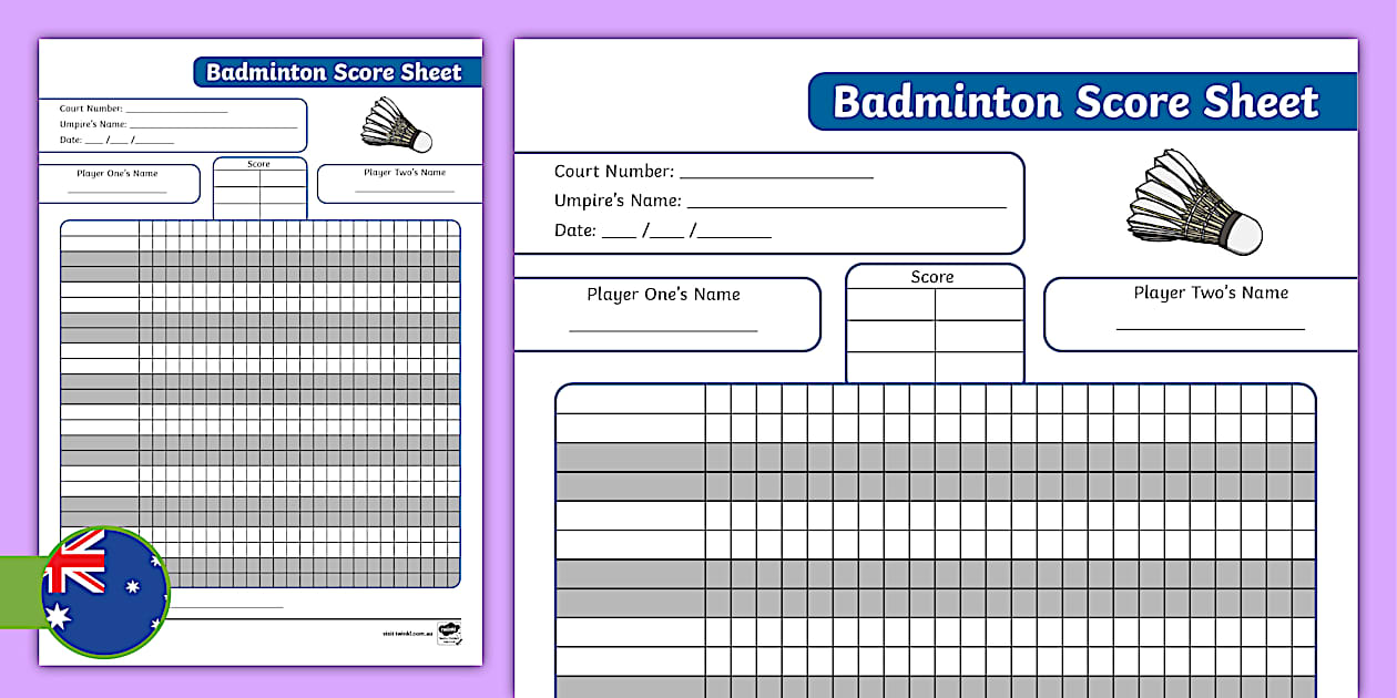 Badminton Scoresheet Template | Printable Download Resource