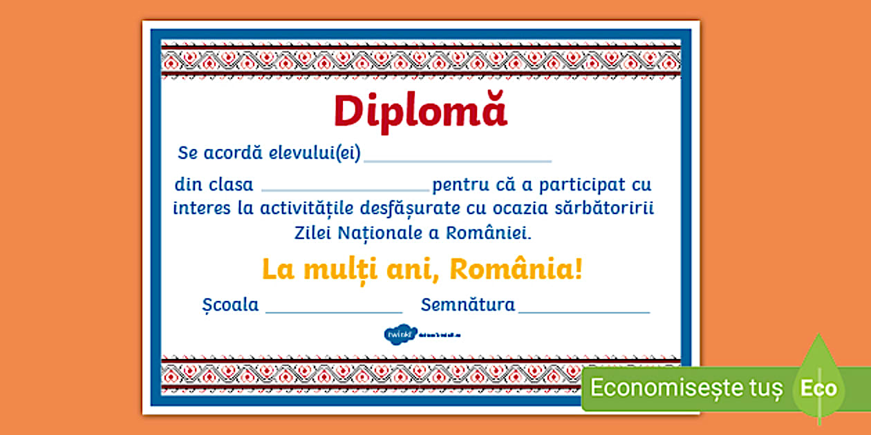 Ziua Națională a României – Diplomă (teacher made)