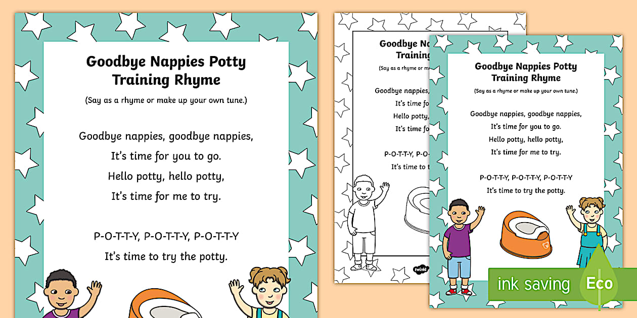 Black and White Goodbye Nappies Potty Training Rhyme