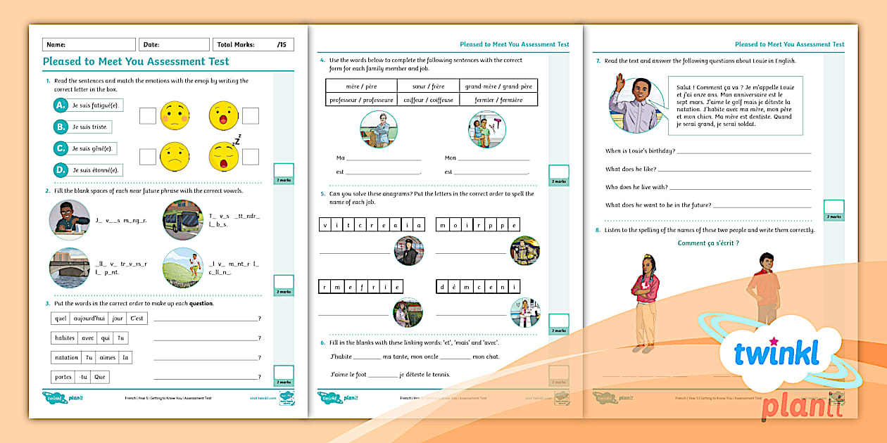 👉 French: Pleased to Meet You: Year 5 Assessment Test