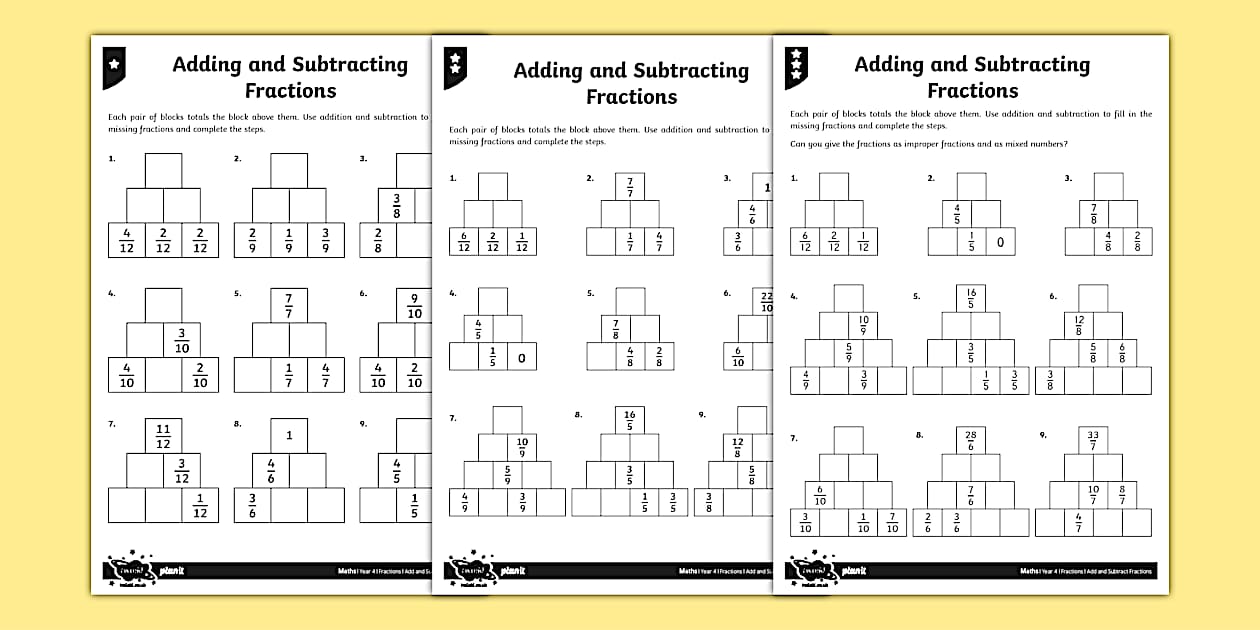 Editable Add and Subtract Fractions Differentiated Maths Worksheet