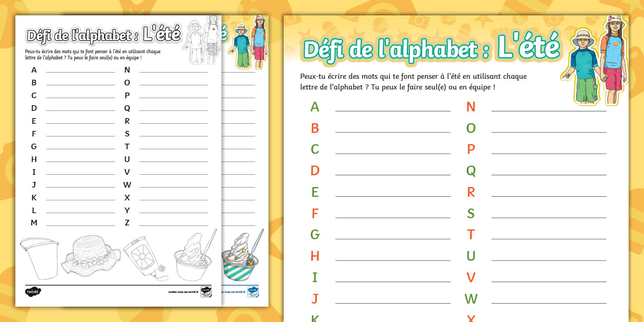 Feuille de travail : Défi de l'alphabet de l'été