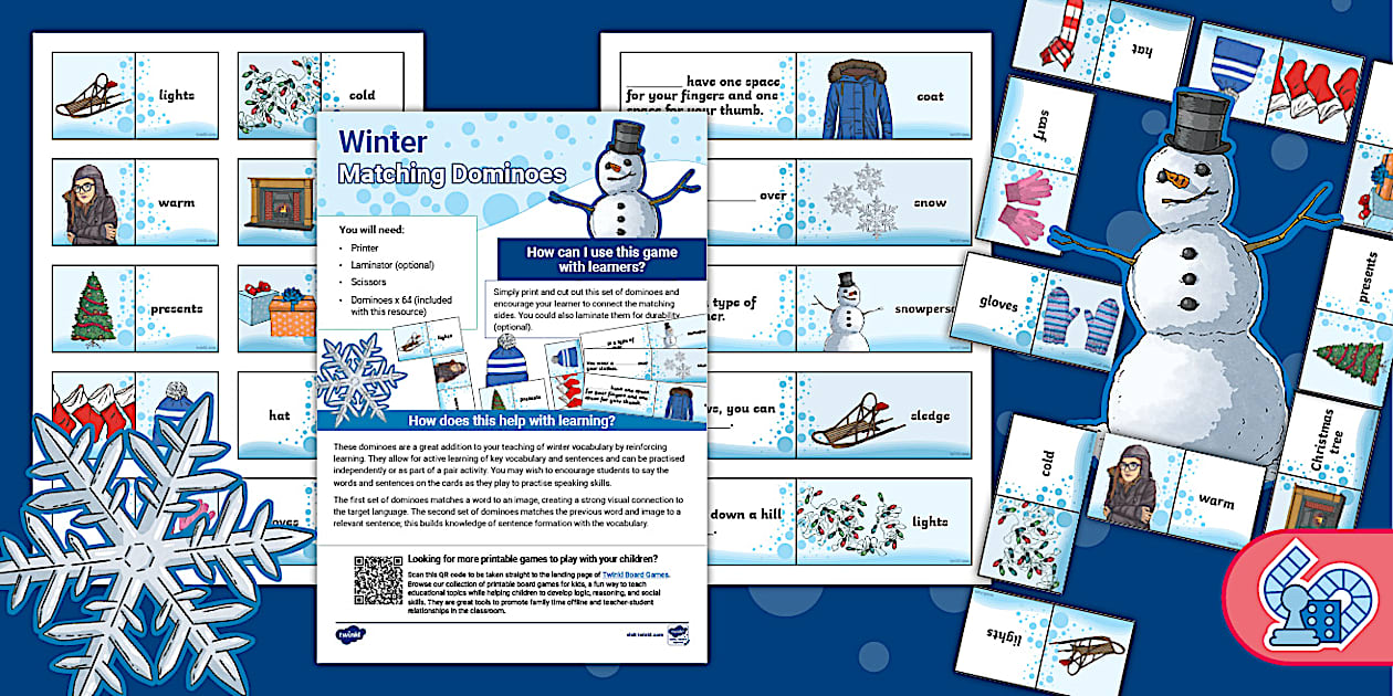 Winter Matching Dominoes Game For Learners of EAL - Twinkl