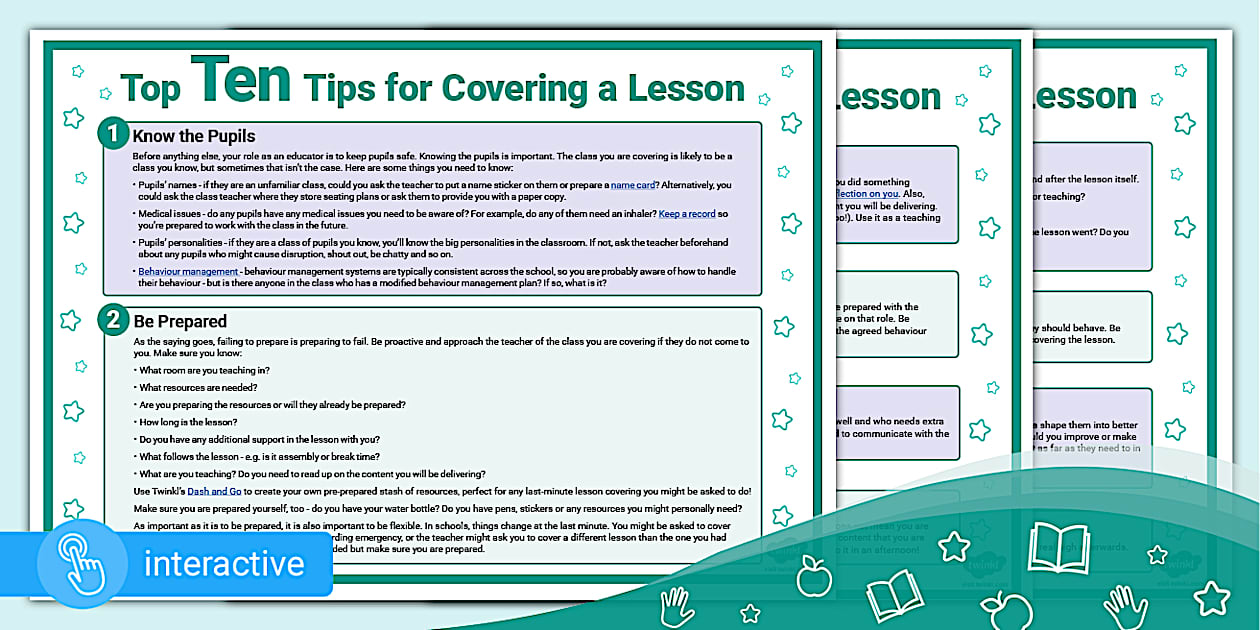 Top 10 Tips for Covering a Lesson (teacher made) - Twinkl