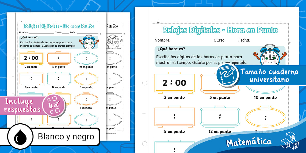 Hora en Punto | Reloj Digital | Matemáticas | 2.° básico