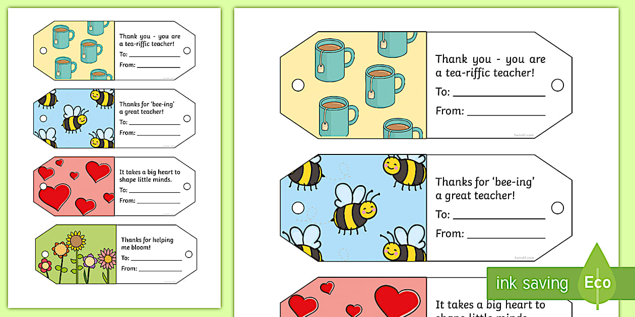 Editable End of Year Thank You to Teacher Gift Tags - Twinkl