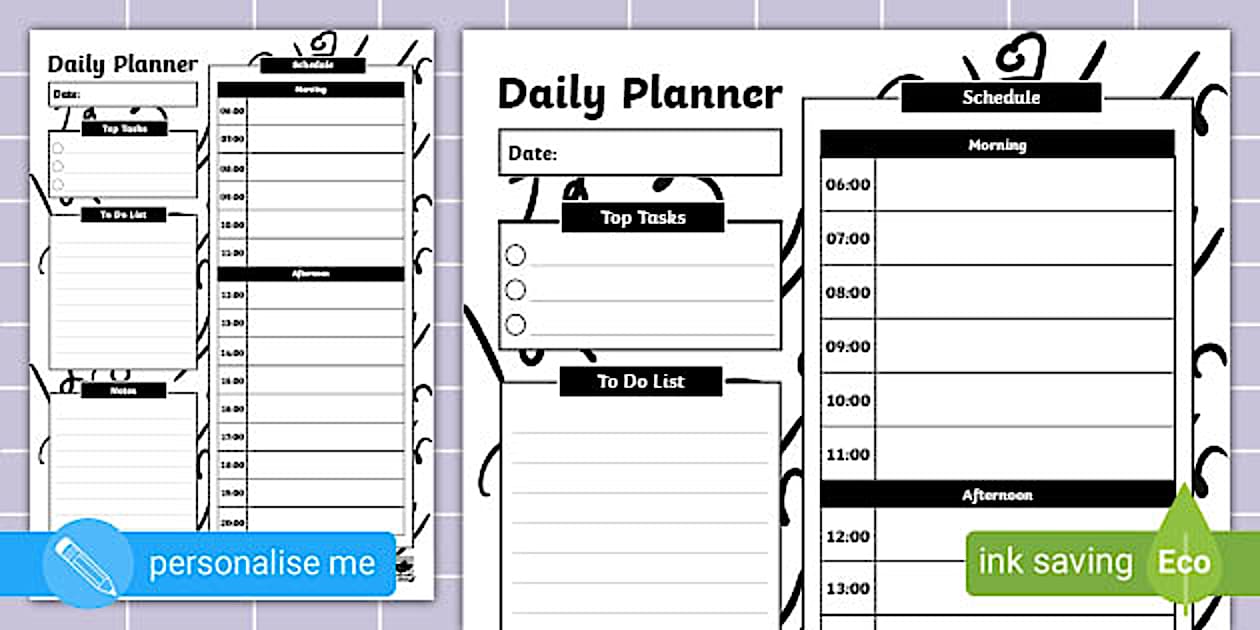 Black and White Pattern Daily Planner - Twinkl
