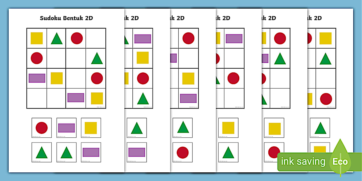 Sudoku Bentuk 2D - Permainan Matematik Bentuk 2D - Twinkl