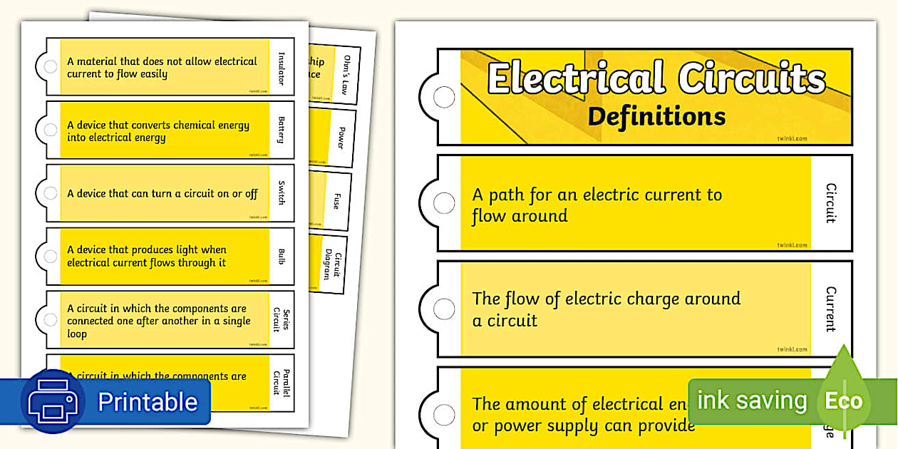 Electrical Circuit Definitions Flipbook | Twinkl SA - Twinkl