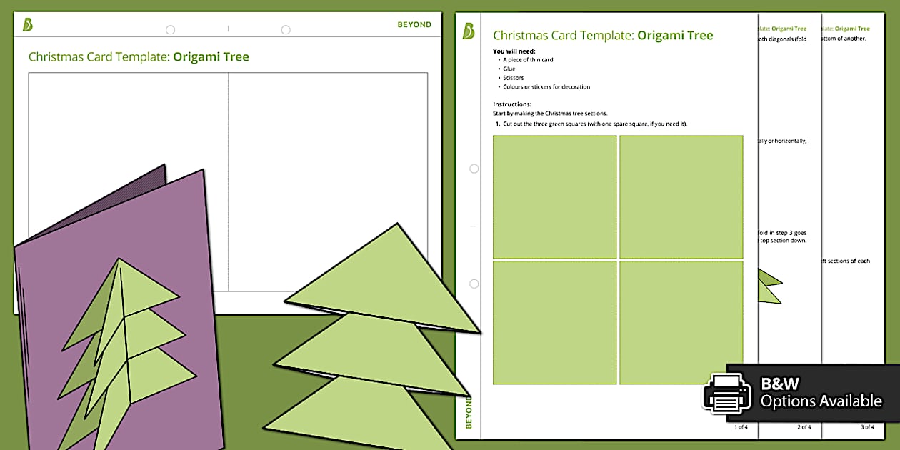 Origami Christmas Card | 3d Pop Up Tree Template | Twinkl